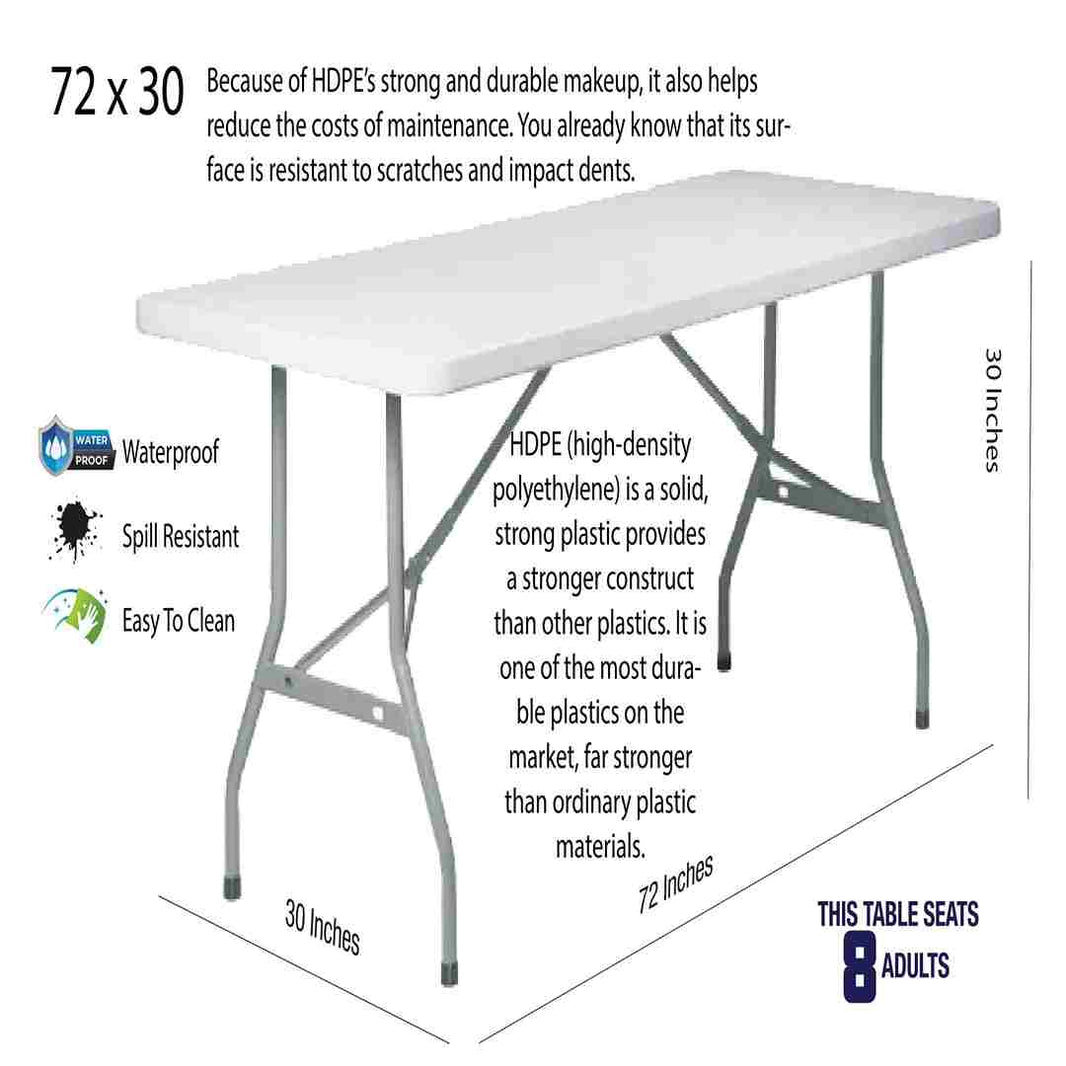 72" x 30" (6 Foot) Rectangle Heavy Duty Plastic Folding Table