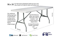 96" x 30" (8 Foot) White Rectangle Plastic Table