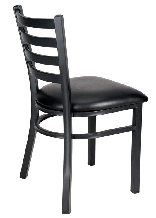 Ladder Back Restaurant Chair with Black Metal Frame and Black Vinyl Se