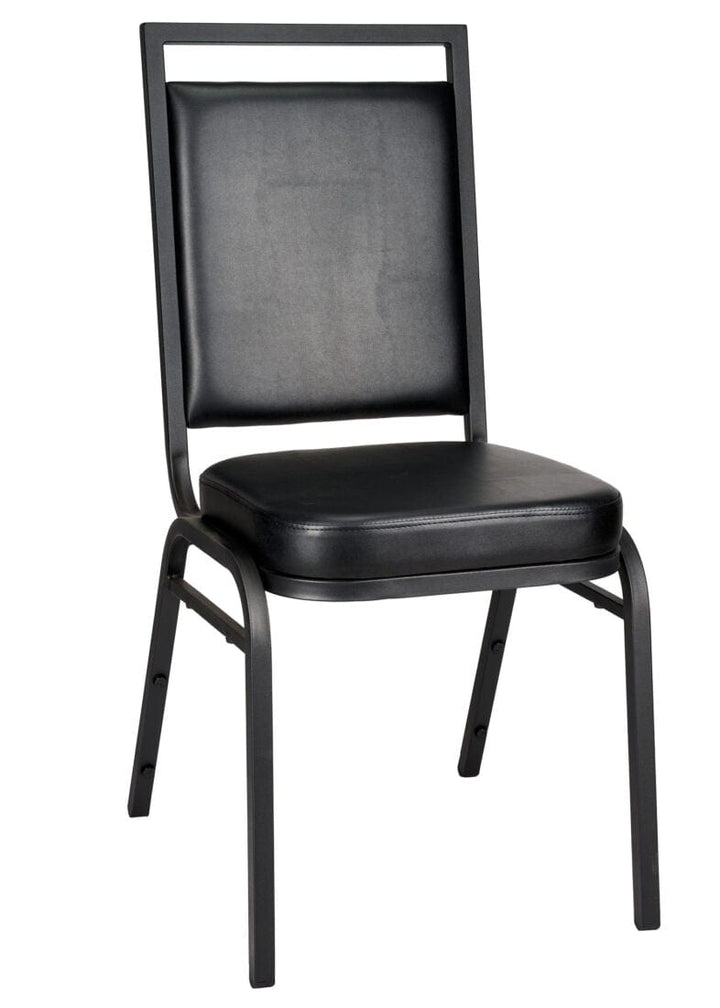 Black Vinyl on Black Steel Frame Square Back Banquet Chair