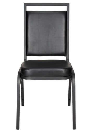 Black Vinyl on Black Steel Frame Square Back Banquet Chair