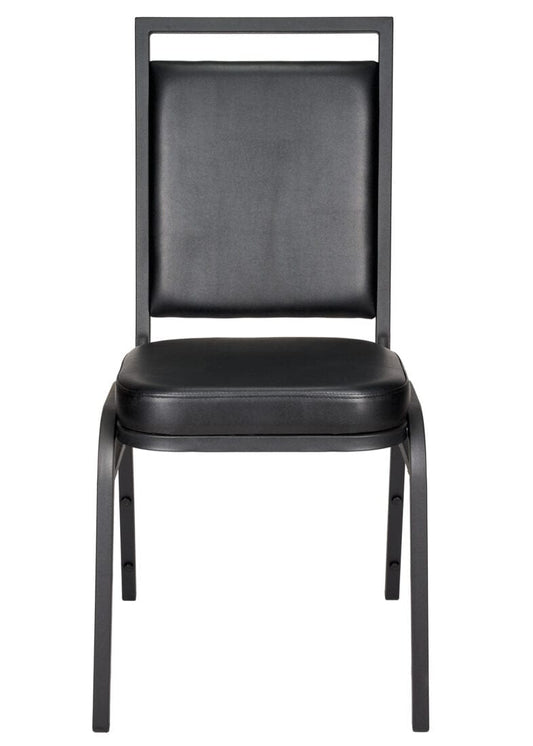 Black Vinyl on Black Steel Frame Square Back Banquet Chair