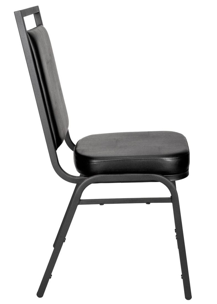 Black Vinyl on Black Steel Frame Square Back Banquet Chair