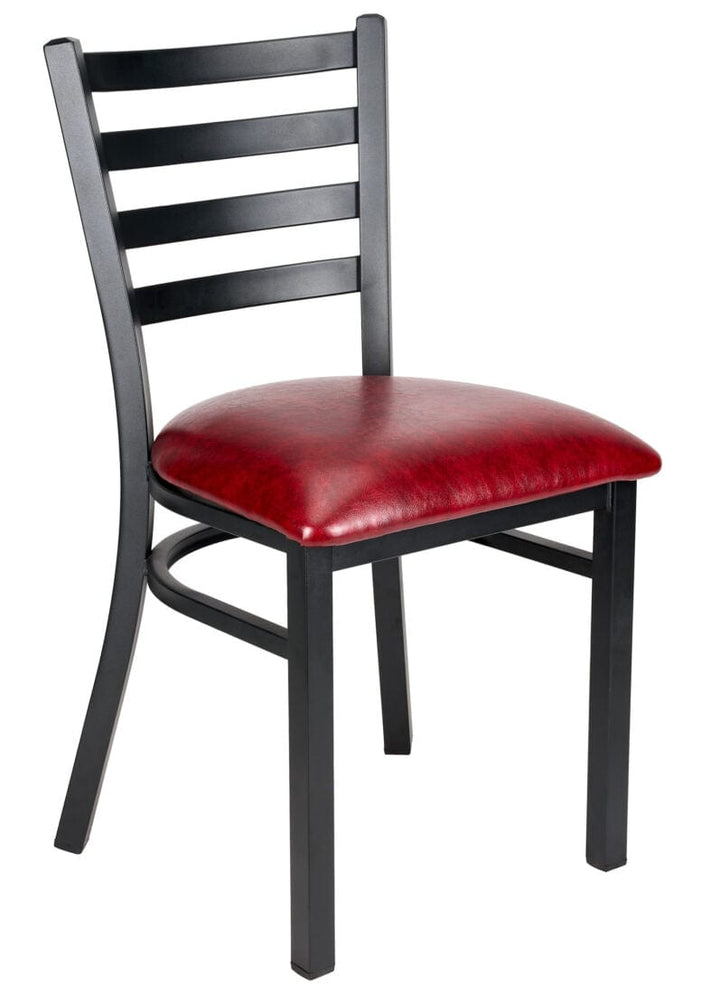 Ladder Back Restaurant Chair with Black Metal Frame and Burgundy Vinyl
