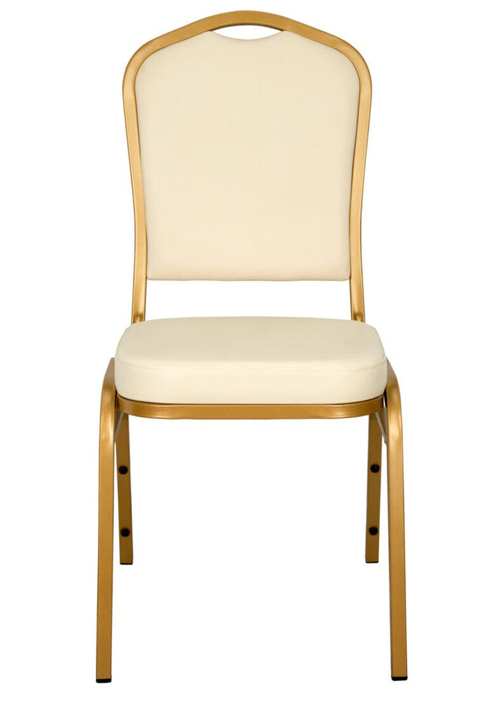 Ivory Vinyl Gold Frame Crown Back Banquet Chair