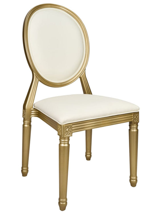 Gold Resin Louis Pop Chair Ivory Vinyl Back and Seat