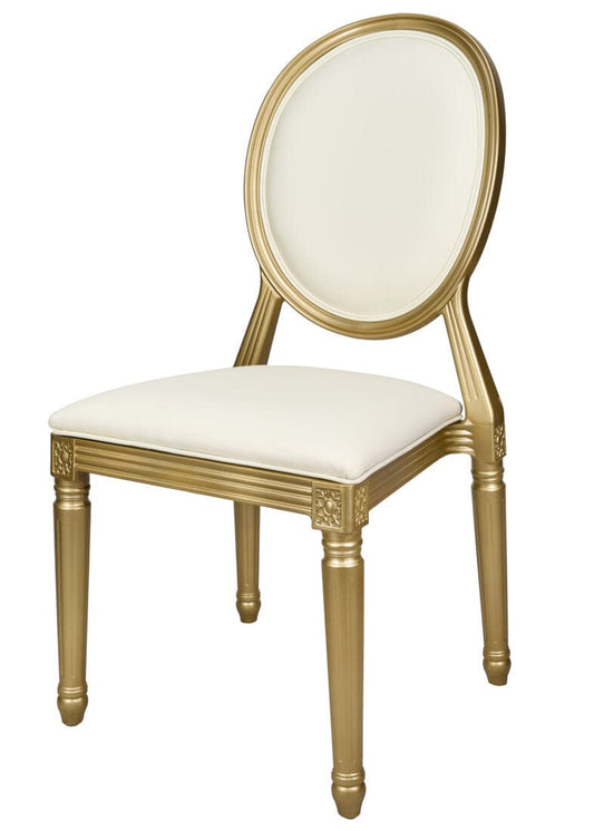 Gold Resin Louis Pop Chair Ivory Vinyl Back and Seat