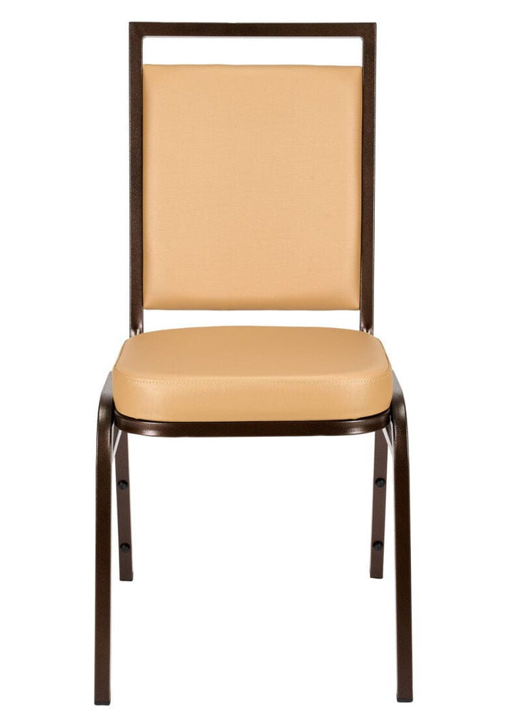 Tan Vinyl on Copper Vein Steel Frame Square Back Banquet Chair